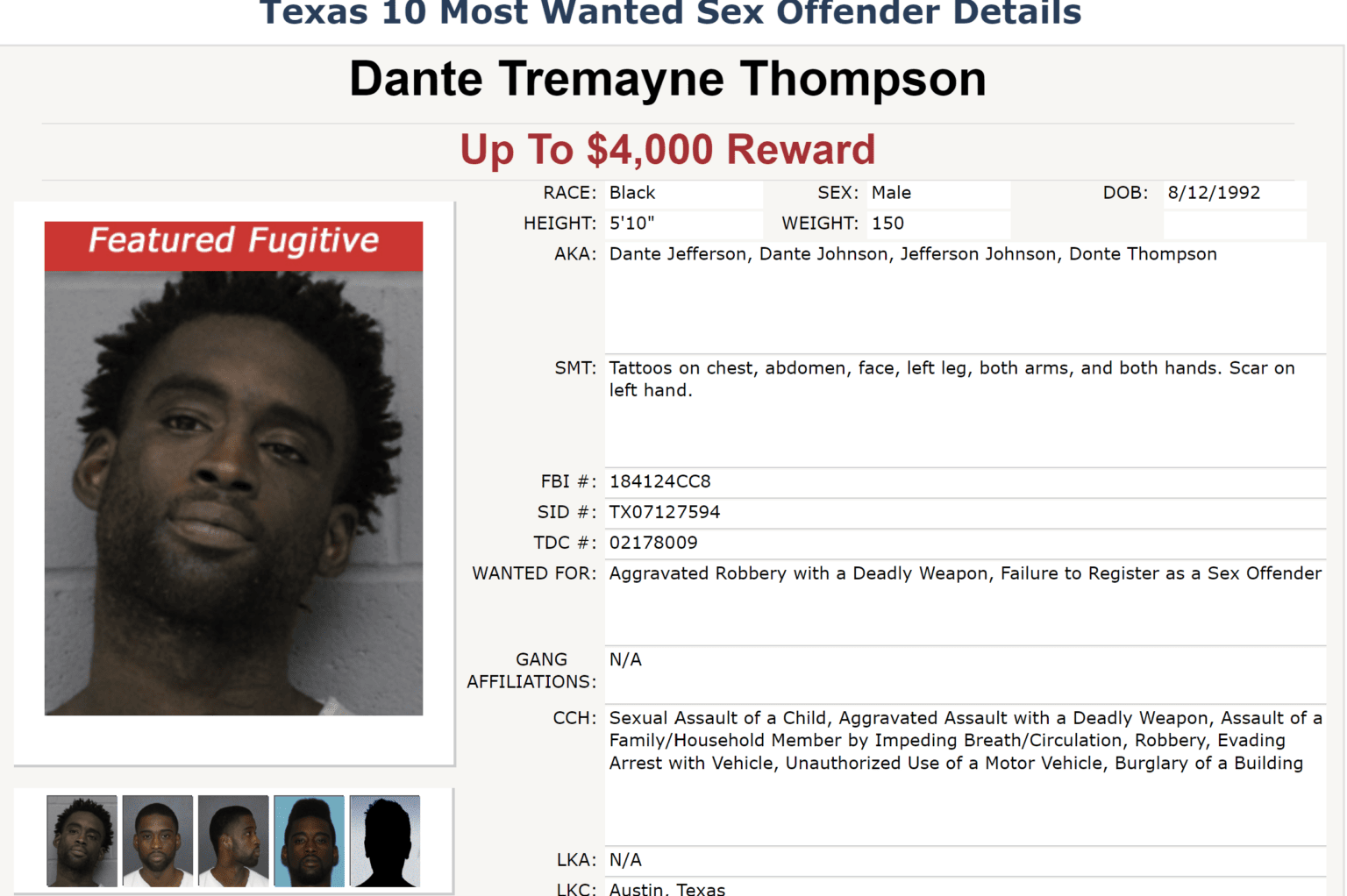 Texas 10 Most Wanted Sex Offender Dante Thompson Is Junes Featured 9135